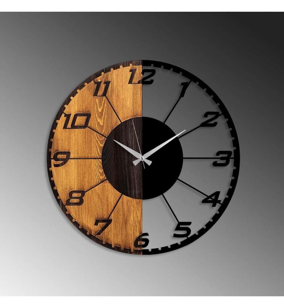 Wallity Decorative Wooden Wall Clock, Walnut Bla… | DeinDeal