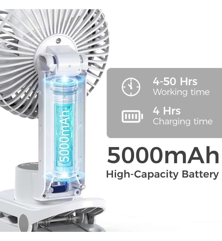 Clip On Fan Battery Operated 5000mAh - White | DeinDeal