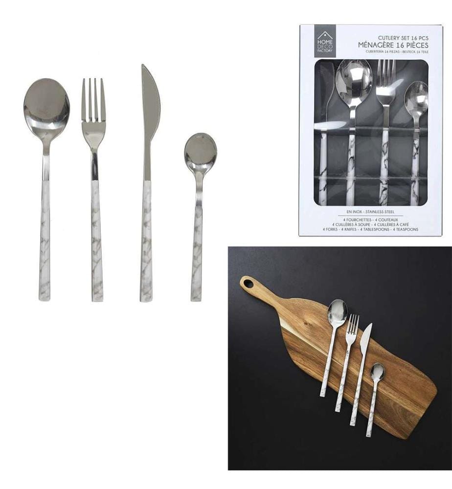 16 Piece Cutlery Se - Black and White | DeinDeal