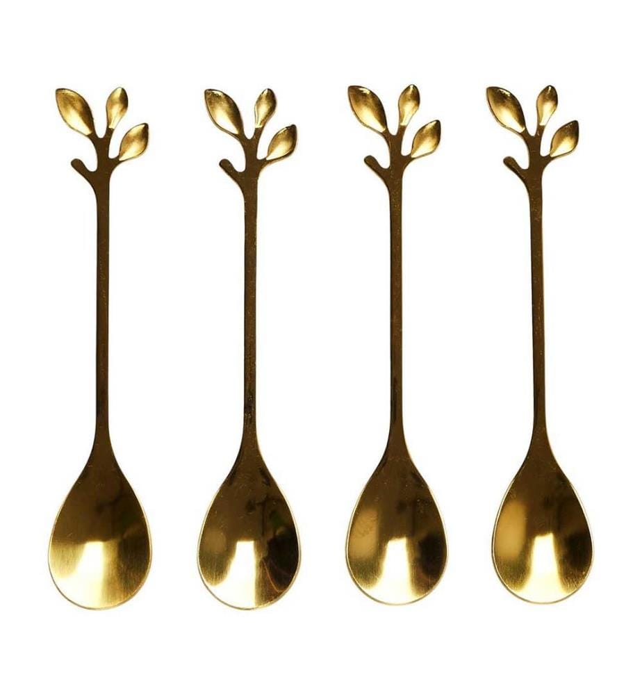 Set of 4 Leaf Coffee Spoons - Gold | DeinDeal
