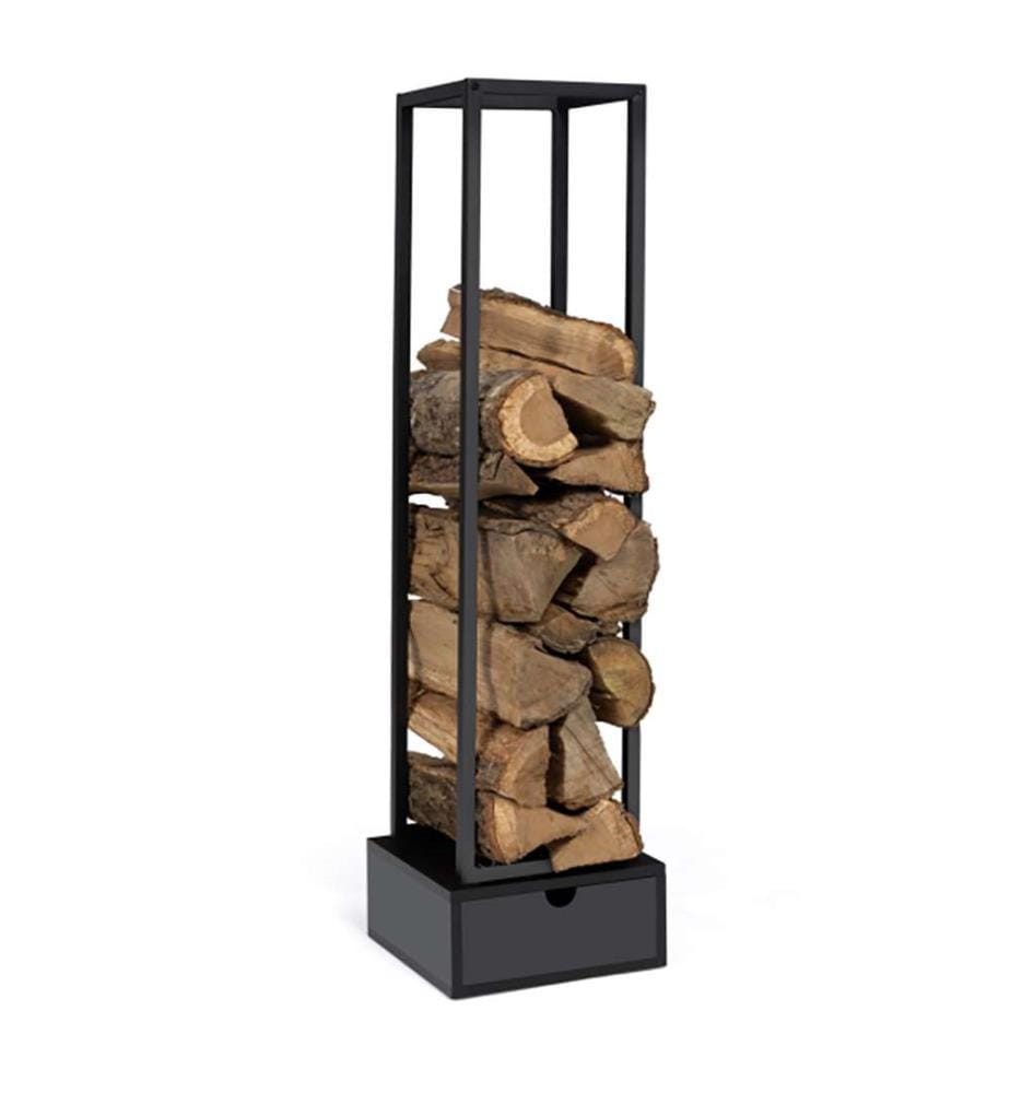 Idomya Vertical log rack with drawer 125cm - Bla… | DeinDeal
