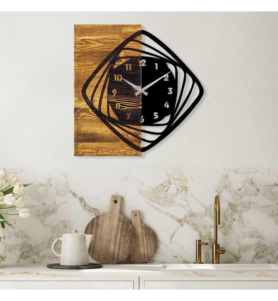 Wallity Decorative Wooden Wall Clock, Walnut Bla… | DeinDeal