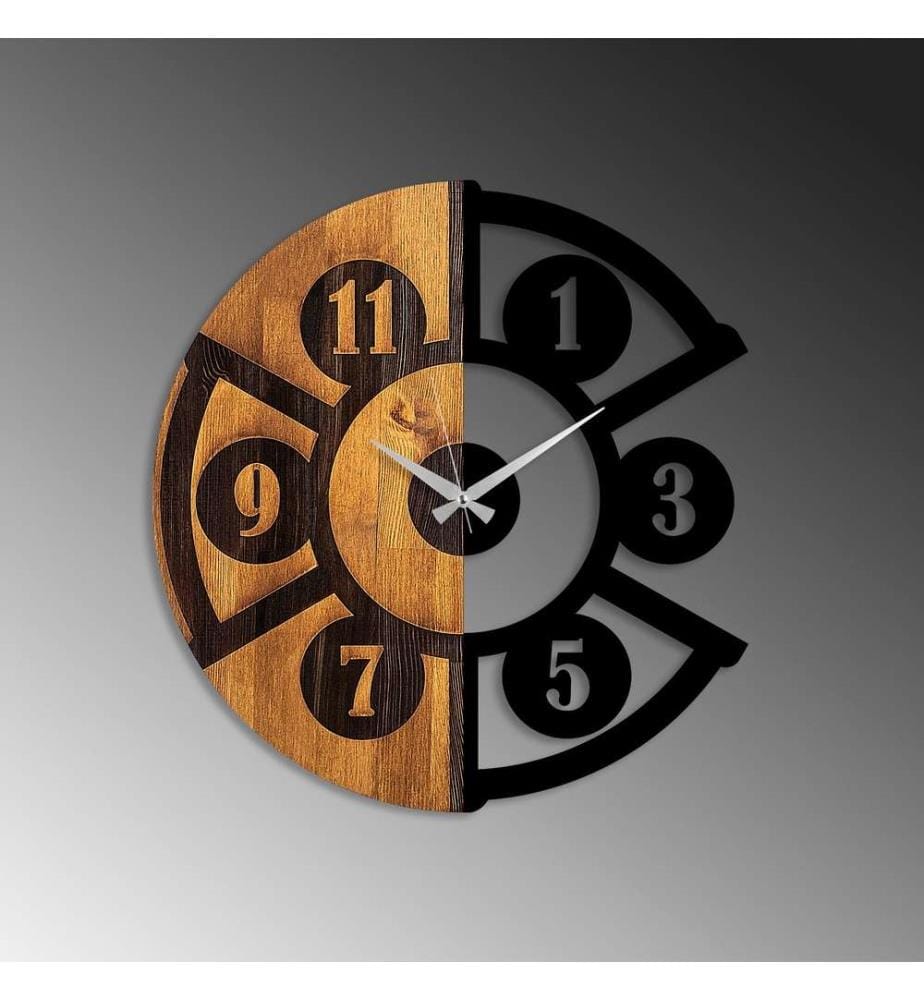 Wallity Decorative Wooden Wall Clock, Walnut Bla… | DeinDeal