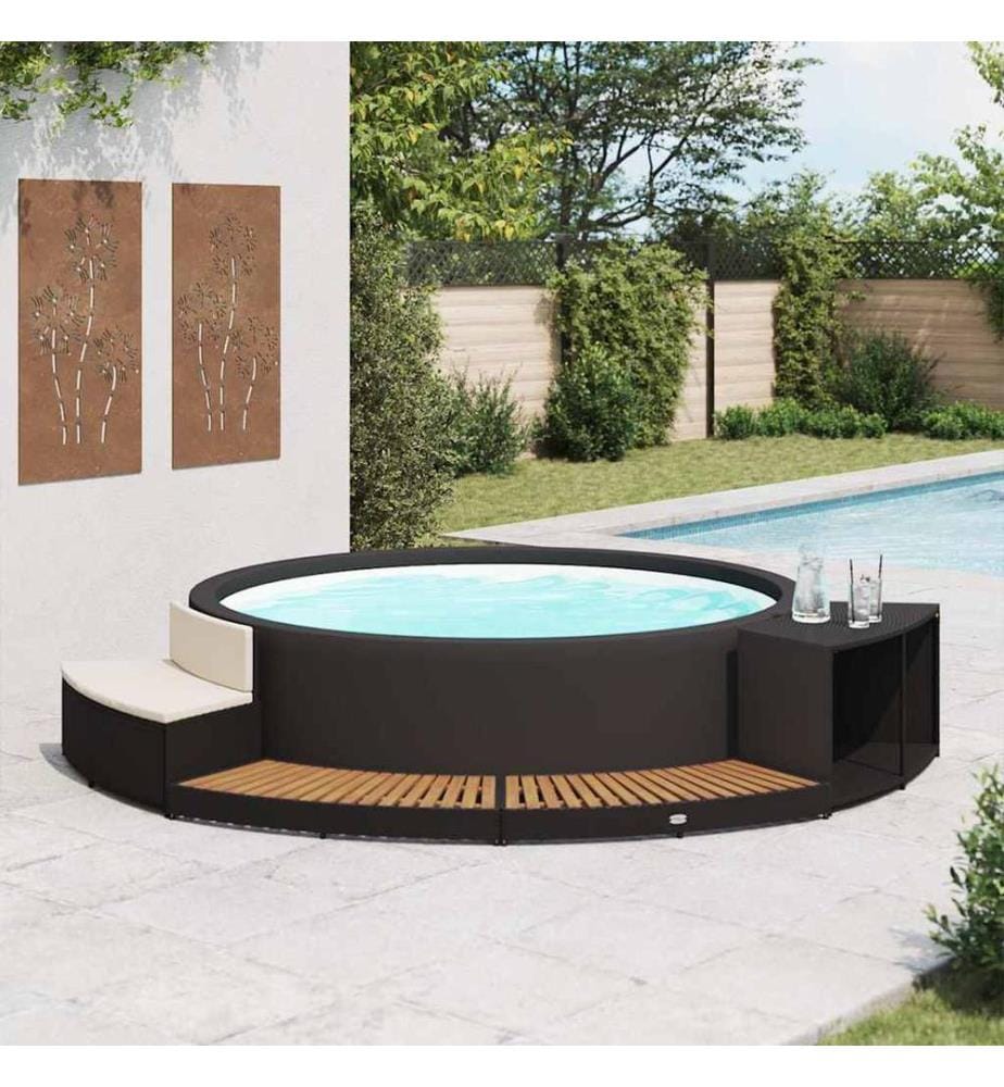 Whirlpool-Umrandung Schwarz Poly Rattan & Massiv… | DeinDeal