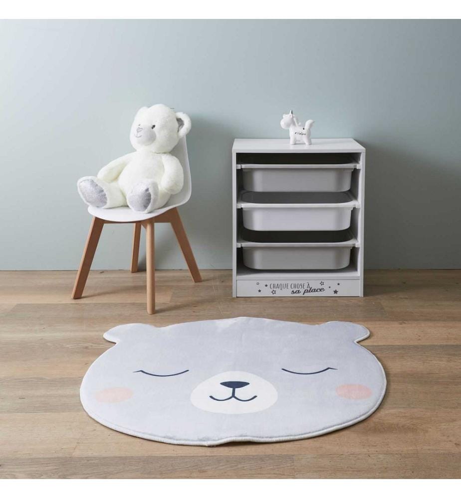 Cat and teddy bear animal rug 80 cm - Pink & Grey | DeinDeal
