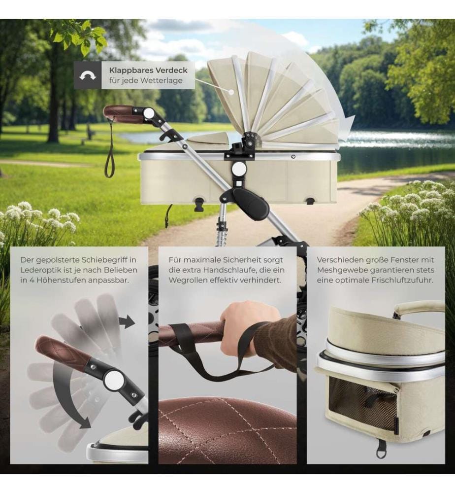 Pram - foldable, 5-point harness, safety bar and… | DeinDeal