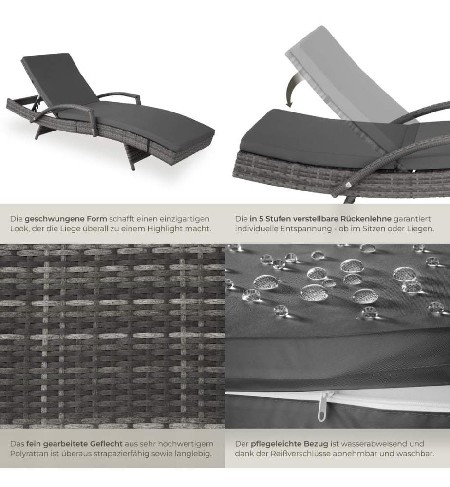 Aluminium Rattan Sonnenliege Océane - grau | DeinDeal