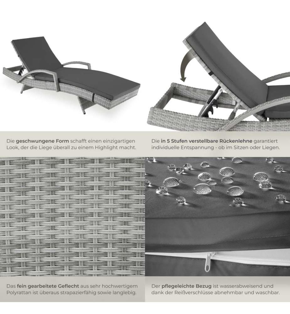 Aluminium Rattan Sonnenliege Océane - hellgrau | DeinDeal