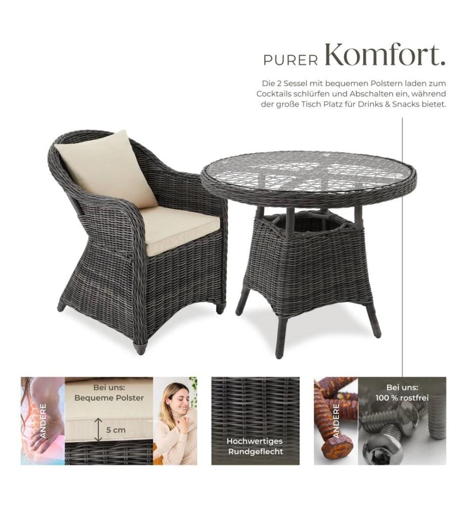Aluminium Rattan Sitzgruppe Zürich 21 - grau | DeinDeal