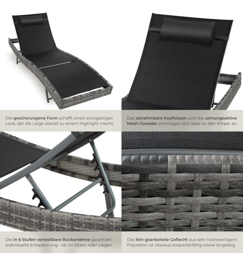Rattan Sonnenliege Moana - grau-meliert | DeinDeal