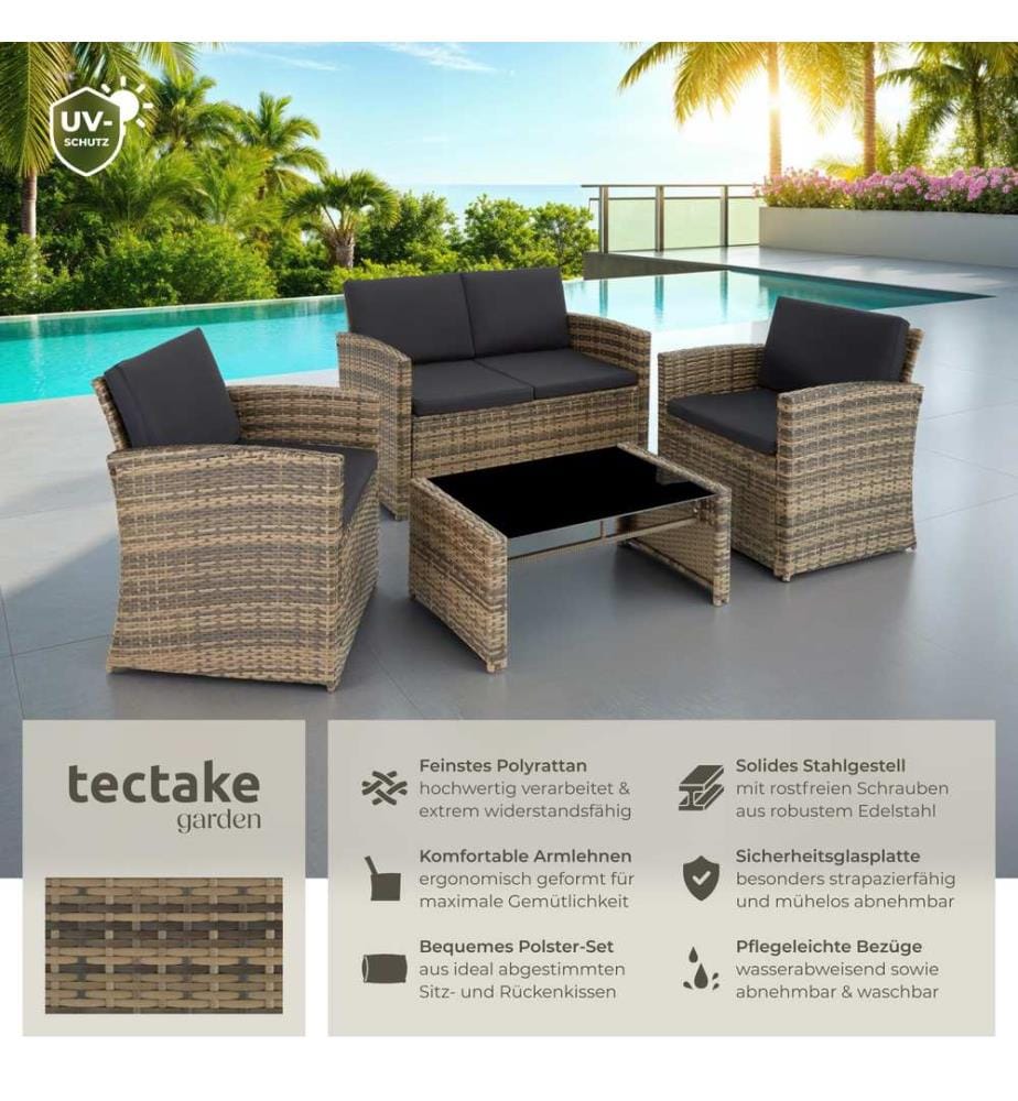 Rattan Lounge Jesolo - naturdunkelgrau | DeinDeal