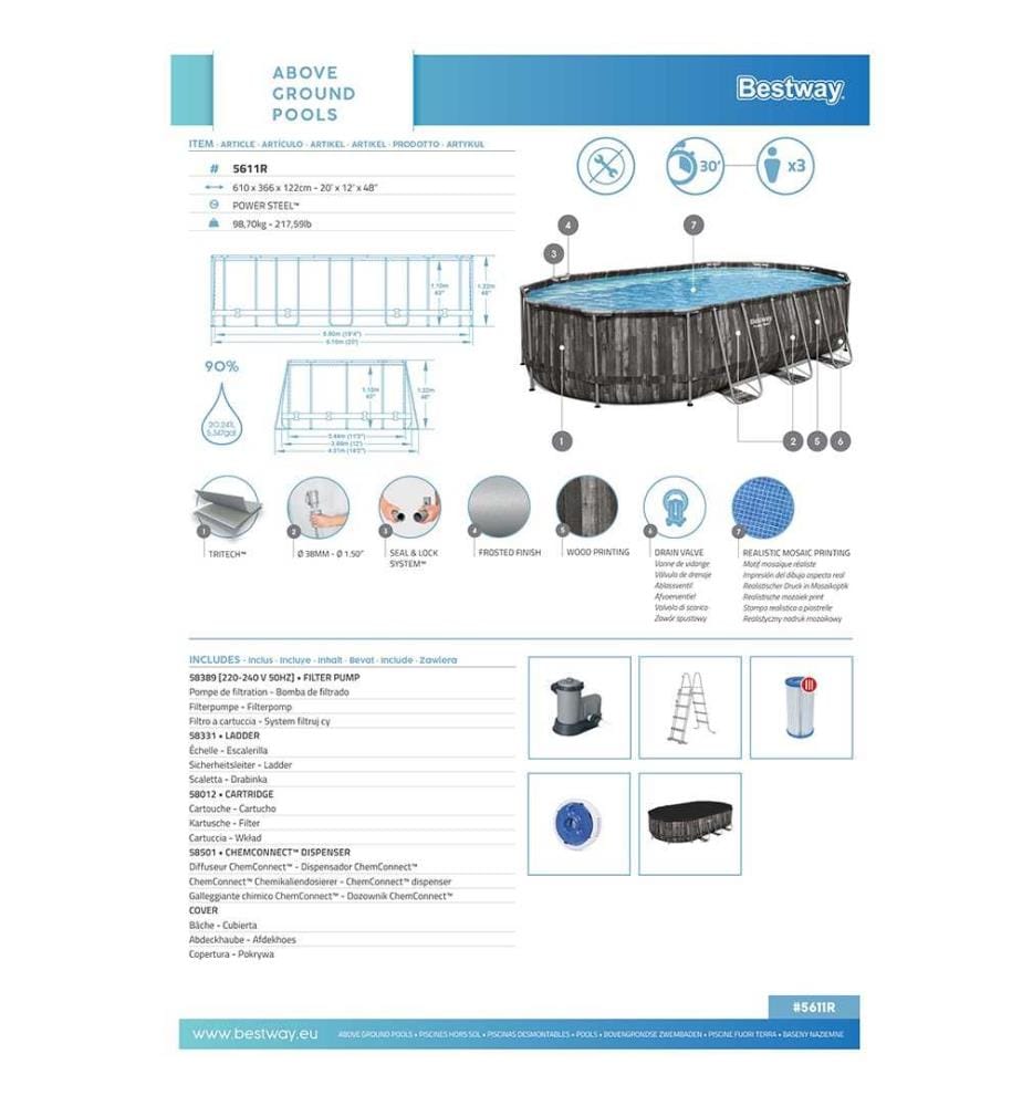 Bestway Power Steel Pool oval 610 x 366 x 122 cm | DeinDeal