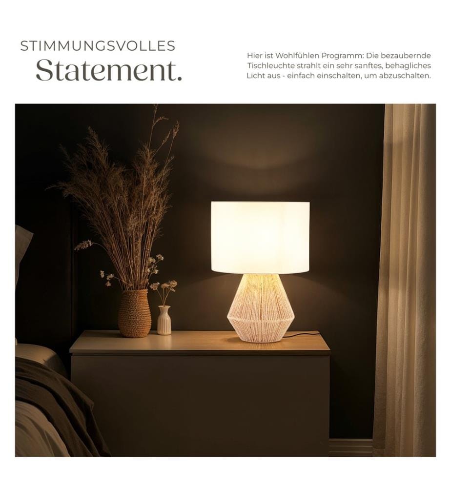 Tischleuchte Lignea Lux aus Jute im Boho-Stil, 6… | DeinDeal