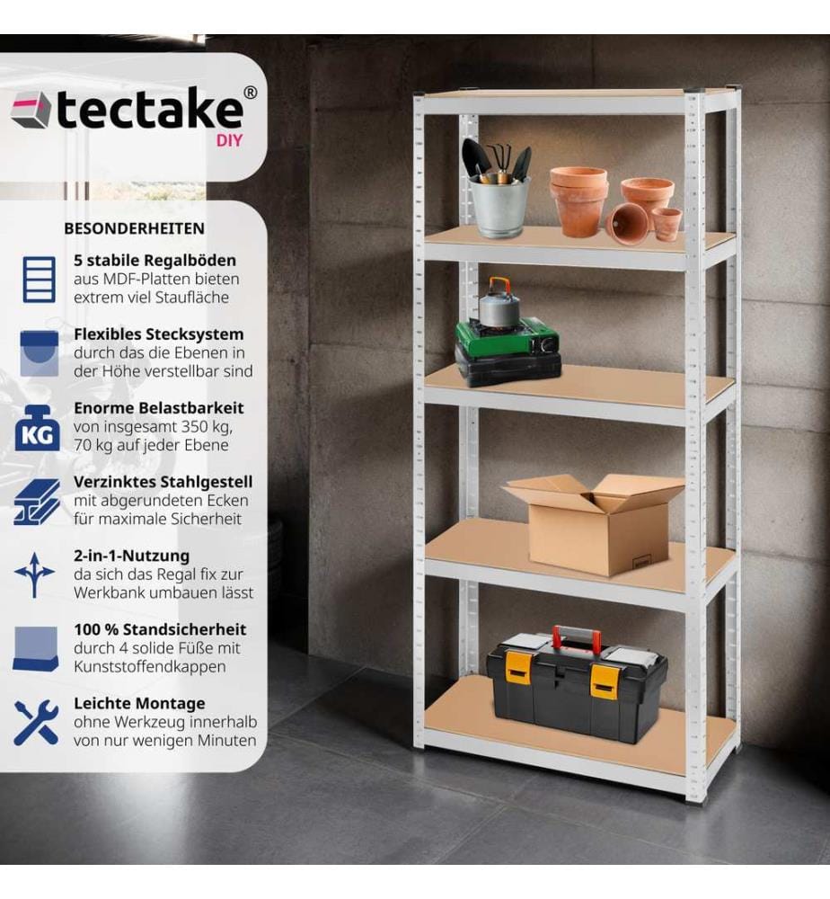 TecTake Schwerlastregal - 180 x 75 x 30 cm, 350 … | DeinDeal