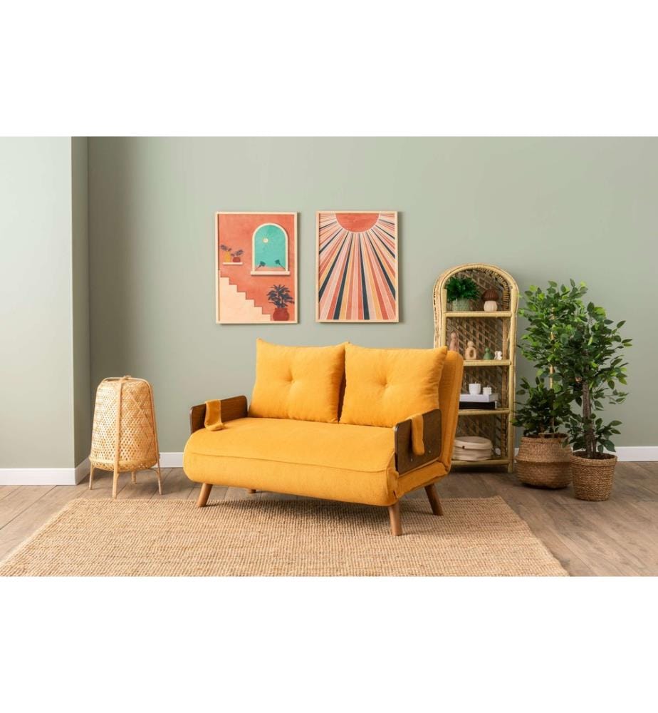 Hanah Home 2-Sitzer-Schlafsofa Cosmo - Senf | DeinDeal